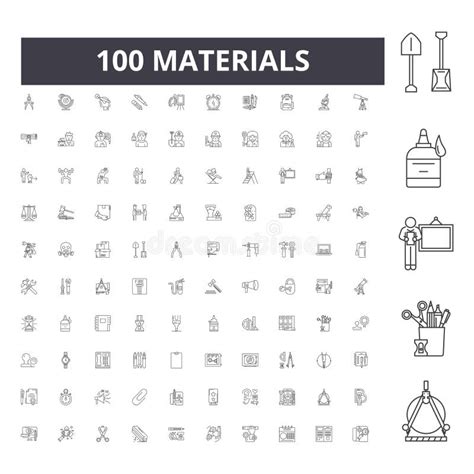 Materials Line Icons Signs Vector Set Outline Illustration Concept Stock Vector