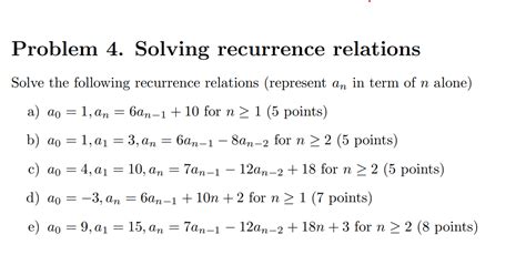 solved problem 4 solving recurrence relations solve the