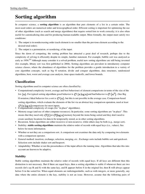 Sorting Algorithm Pdf Computer Programming Algorithms