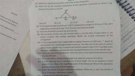 Q4 Define The Equipotential Surface And Write Its Two Properties Q5 Wh