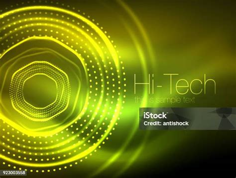 마술 네온 원형 모양 추상적인 배경 웹 배너 비즈니스 또는 기술 프레 젠 테이 션 배경 또는 요소 벡터 일러스트 레이 션에 대 한 반짝 빛 효과 템플릿 0명에 대한 스톡