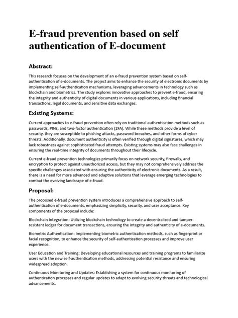 E Fraud Prevention Based On Self Authentication Of E Document Pdf