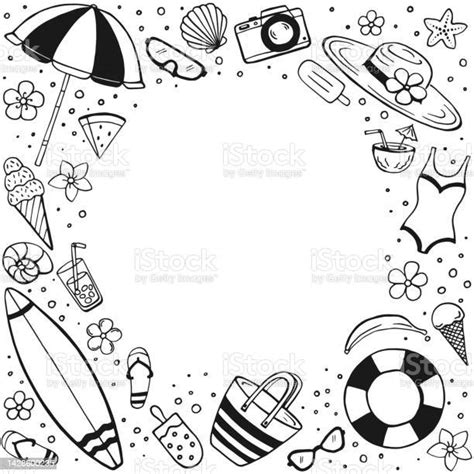 손으로 그린 여름 포스터 바다와 바다 디자인 템플릿 벡터 카드 템플릿 가방에 대한 스톡 벡터 아트 및 기타 이미지 가방 과일 낙서 드로잉 Istock