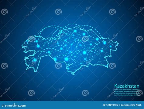 Kazakhstan Map With Nodes Linked By Lines Concept Of Global