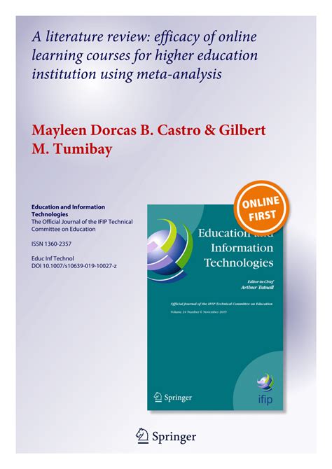 PDF A Literature Review Efficacy Of Online Learning Courses For Higher Education Institution
