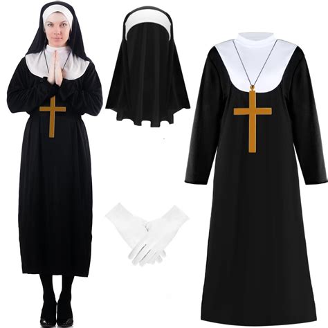 Clovilet Halloween Nun Costume Women Traditional Nun Outfit Dress For