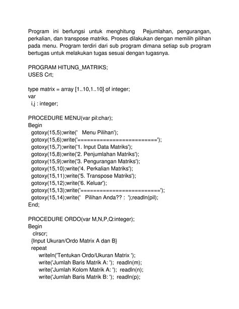 Program Hitung Matriks Dengan Menu Pilihan PDF