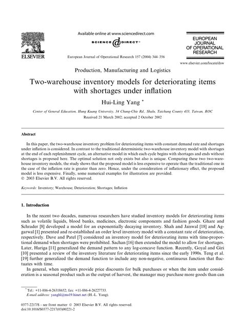 Pdf Two Warehouse Inventory Models For Deteriorating Items With Shortages Under Inflation