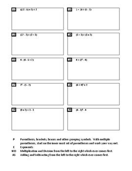 A 01b Simplifying Expressions Order Of Operations PEMDAS TPT