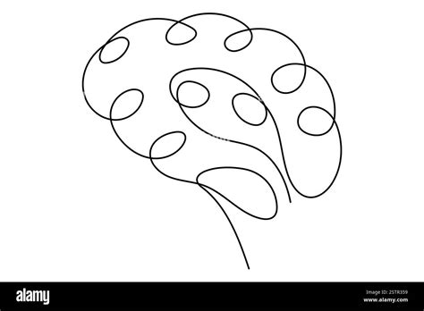 Human Brain Continuous One Line Drawing Concept Of Hand Drawn Minimalism Style Vector