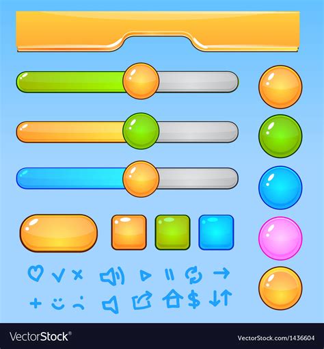 Game Ui Elementscolorful Buttons And Icons Vector Image