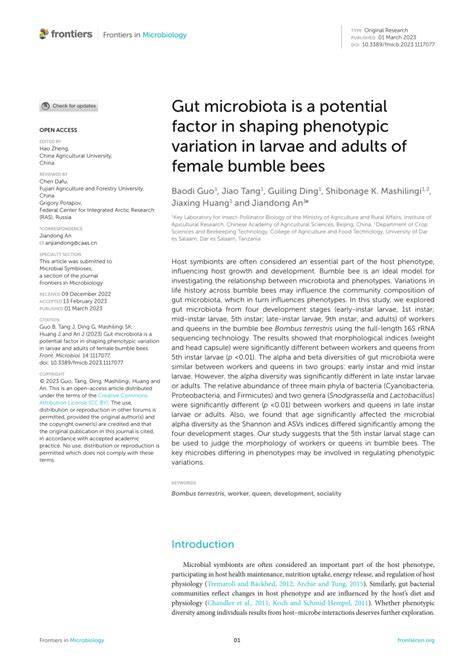 Pdf Gut Microbiota Is A Potential Factor In Shaping Phenotypic Variation In Larvae And Adults