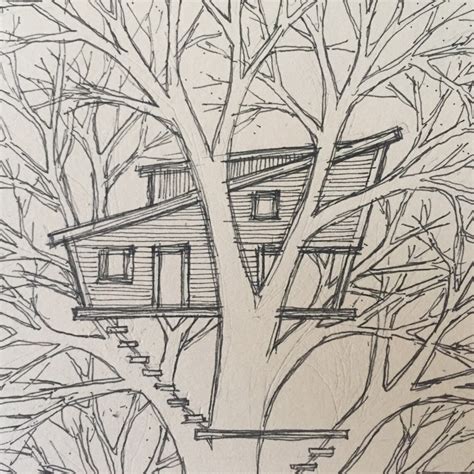 Treehouse Sketch In Ink On Canson Paper Etsy