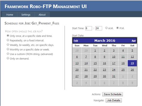 robo ftp user s guide robo ftp framework web interface schedule page