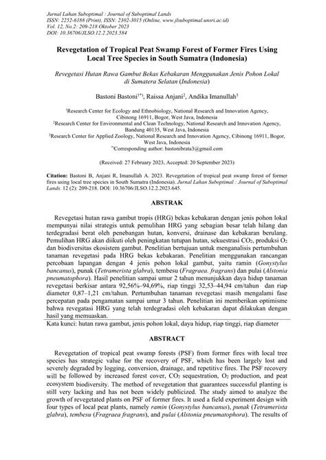 Pdf Revegetation Of Tropical Peat Swamp Forest Of Former Fires Using