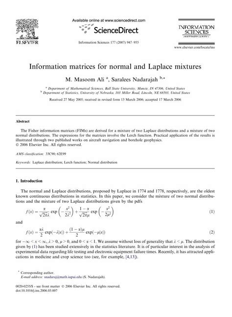 Pdf Information Matrices For Normal And Laplace Mixtures Dokumen Tips