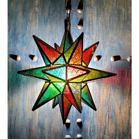 Large 21st Century Handmade Warm Multicolor Moroccan Star Lantern Moravian Star Chairish
