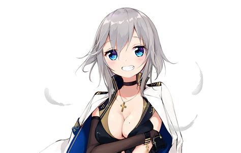 Wallpaper Girl Sexy Cleavage Blouse Long Hair Boobs Anime Blue