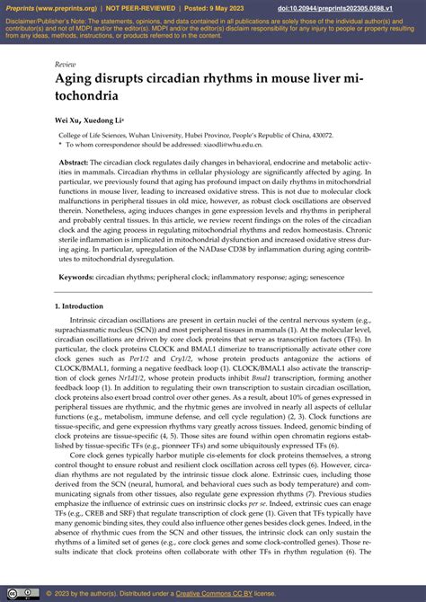 Pdf Aging Disrupts Circadian Rhythms In Mouse Liver Mitochondria