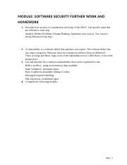 CIS377 HW Secure Software 1 Docx MODULE SOFTWARE SECURITY FURTHER WORK AND HOMEWORK 1