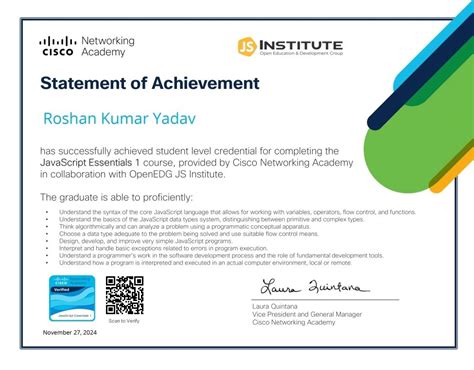 Roshan Kumar Yadav On Linkedin Certificate Of Javascript
