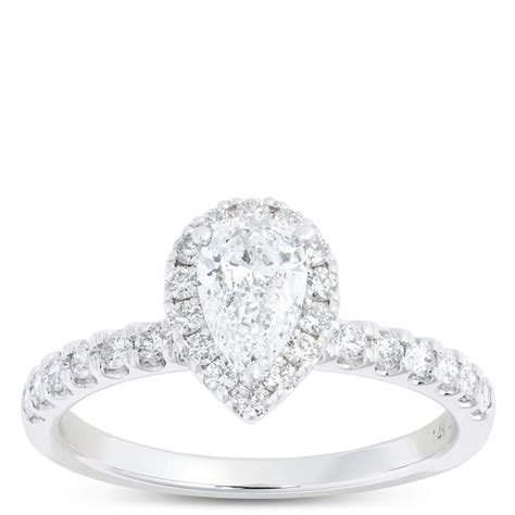 Pear Shape Halo And Round Diamond Bridal Set 14k White Gold