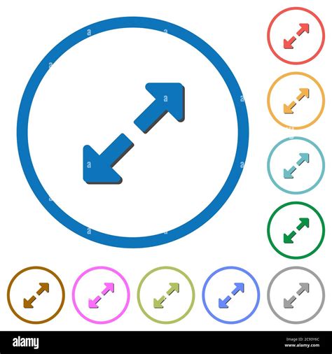 Resize Full Flat Color Vector Icons With Shadows In Round Outlines On White Background Stock