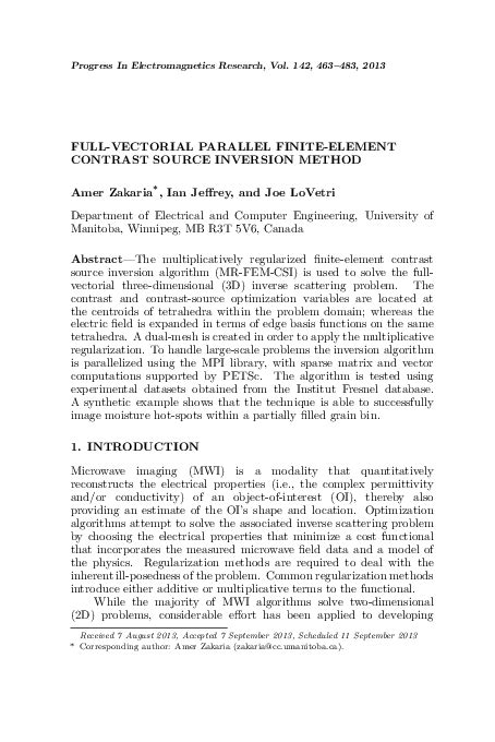 pdf full vectorial parallel finite element contrast source inversion