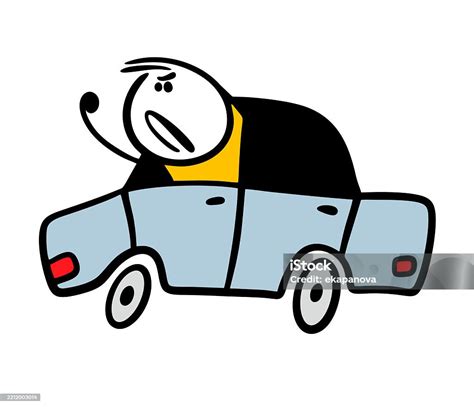 불만을 품은 남자는 차에서 몸을 내밀고 주먹을 휘둘렀다 운전자와 도로의 교통 문제에 대한 벡터 그림 주차 공간을 포기하거나