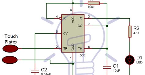 Touch Sensitive Switch Circuit With 555 Timer And Bc547 Transistor