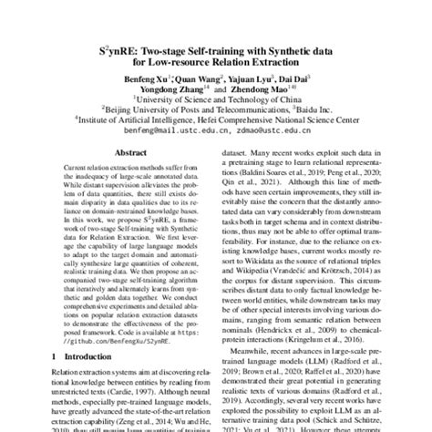 S2ynre Two Stage Self Training With Synthetic Data For Low Resource Relation Extraction Acl