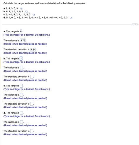 Solved Calculate The Range Variance And Standard Deviation Chegg