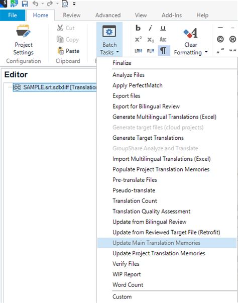 Updating Tm From Inside The Editor For Filtered Segments Only Trados