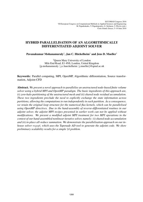 pdf hybrid parallelisation of an algorithmically differentiated