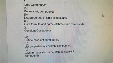 solved 1 lonic compounds define ionic compounds list