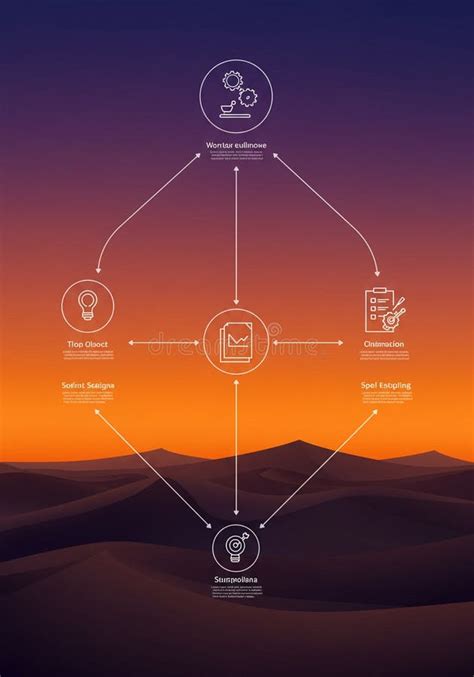 Flowchart With A Central Circular Icon Featuring A Crown Like Symbol Five Connected Stock
