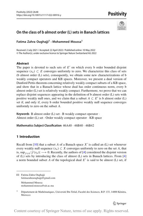 On The Class Of B Almost Order L Sets In Banach Lattices Request Pdf