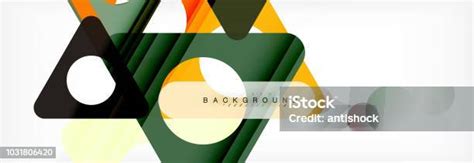 기하학적 배경 원형 및 삼각형 모양 배너입니다 브로슈어 또는 전단지 프레 젠 테이 션 및 웹 디자인 레이아웃에 대 한 그림 0명에 대한 스톡 벡터 아트 및 기타 이미지