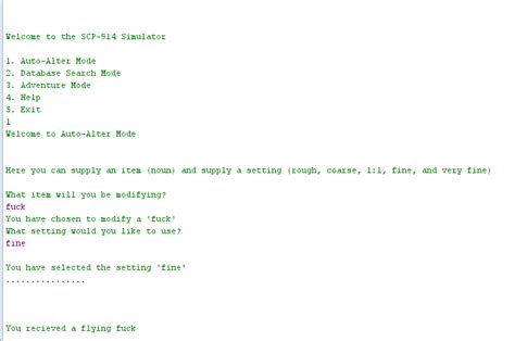 Im Making A Text Based Scp 914 Simulator Here Is A Preview Of It So