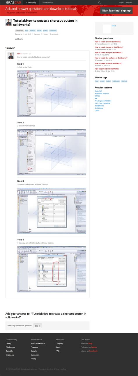 tutorial how to create a shortcut button in solidworks grabcad questions
