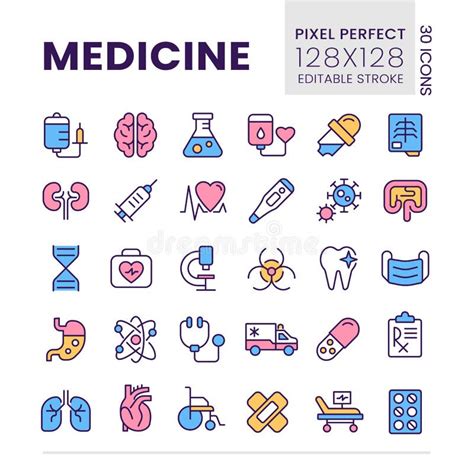 Medicine Pixel Perfect RGB Color Icons Set Stock Vector Illustration Of Disease Wellbeing