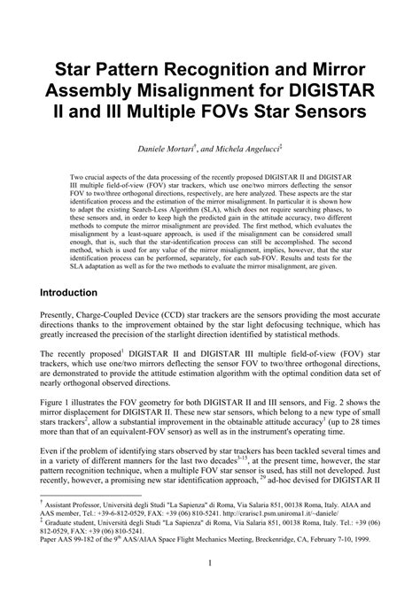 Pdf Star Pattern Recognition And Mirror Assembly Misalignment For