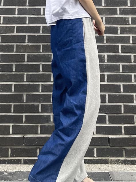 데님트레이닝 Pt 반반 일자 롱 와이드 밴딩 트레이닝 팬츠 청 스우파 스맨파 스걸파 추리닝
