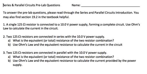 Solved Series Parallel Circuits Pre Lab Questions Name To Chegg