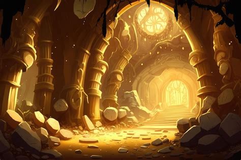 Premium Photo Fantasy World Of Gold Mine Or Old Treasure Cave