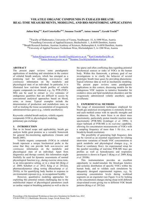 Pdf Volatile Organic Compounds In Exhaled Breath Real Time Measurements Modeling And Bio