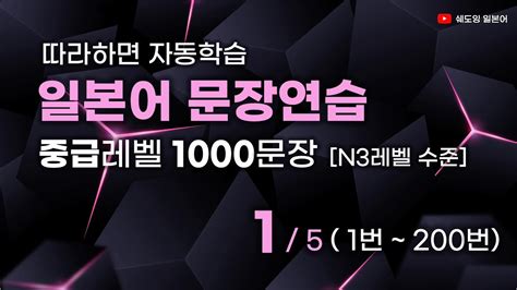 일본어 문장 연습 중급레벨 1000문장 N3레벨 수준 1번~200번 변형반복을통한자동학습 중급일본어 생활일본어회화