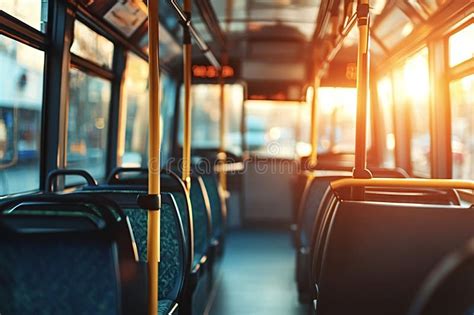 Empty Bus Interior With Sunset Shining Through Windows Stock Image Image Of Evening Aisle