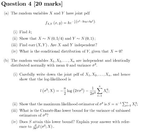 Solved Question Marks A The Random Variables X And Chegg