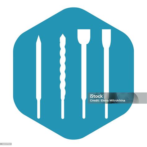 드릴의 아이콘입니다 다양한 재료로 작업할 수 있는 교체 가능한 드릴 헤드 디자인 및 웹을 위해 흰색 배경에 격리된 벡터